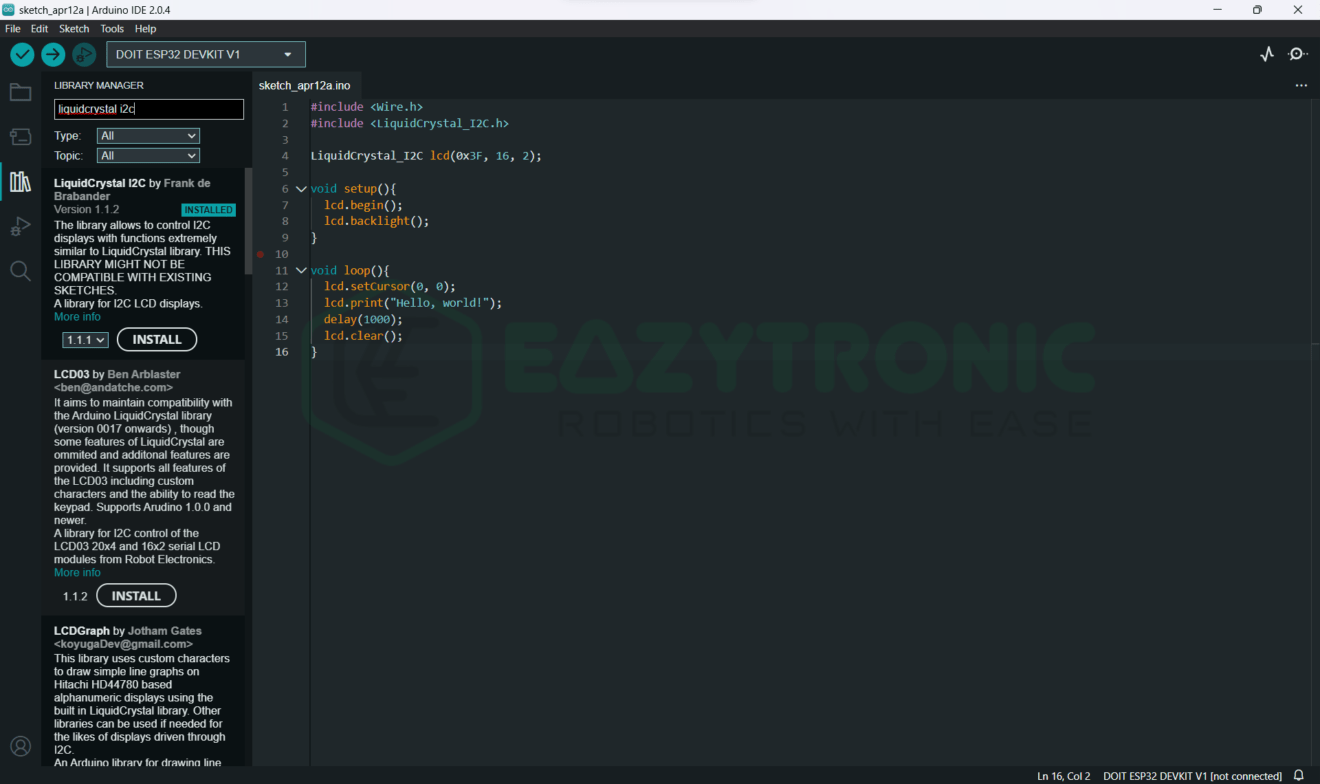 LCD with Arduino | I2C LCD - EazyTronic